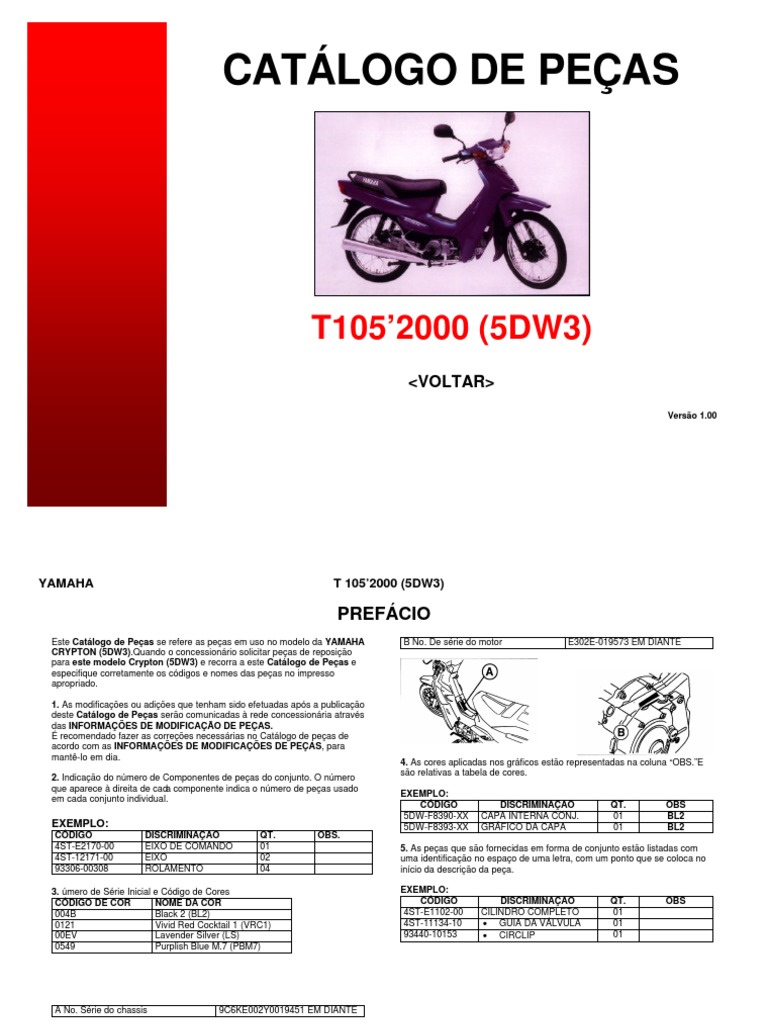 Yamaha Crypton T105 | PDF | Pistão | Máquinas rotativas
