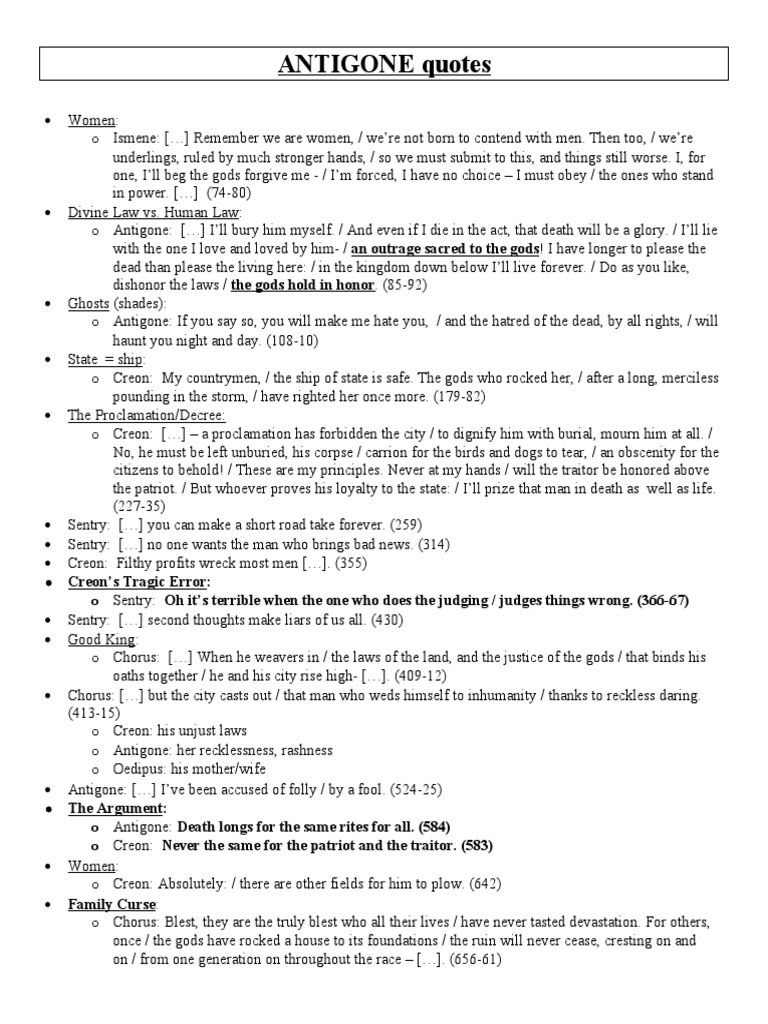 104 - DRAMA Sophocles Antigone Quotes | PDF