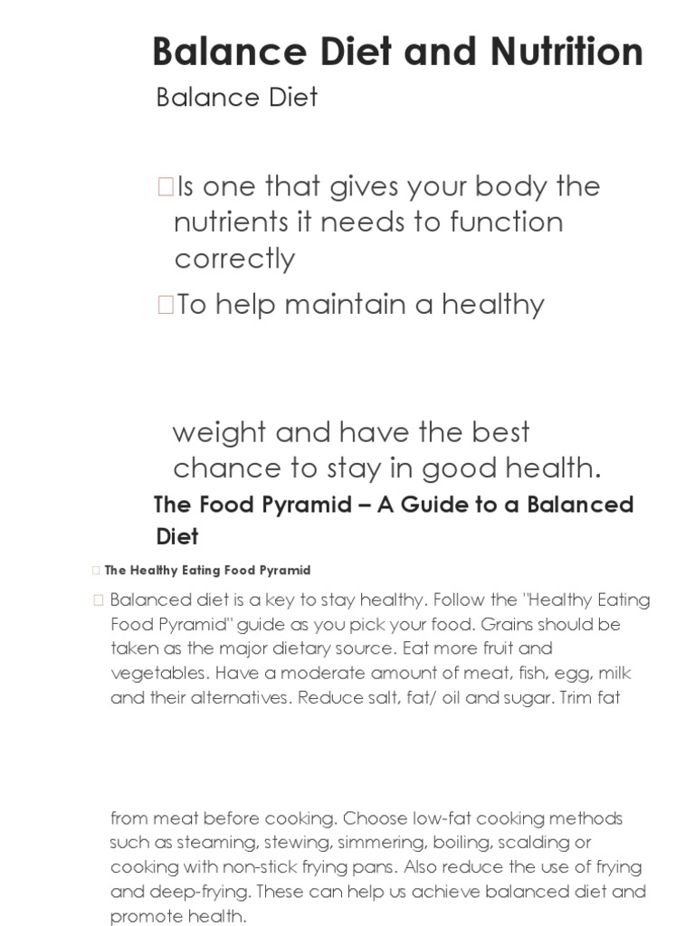 Balance Diet and Nutrition | PDF | Healthy Diet | Diet (Nutrition)