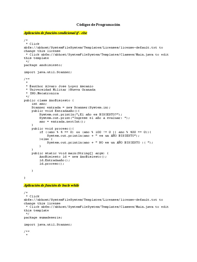 Códigos de Programación | PDF | Java (lenguaje de programación ...