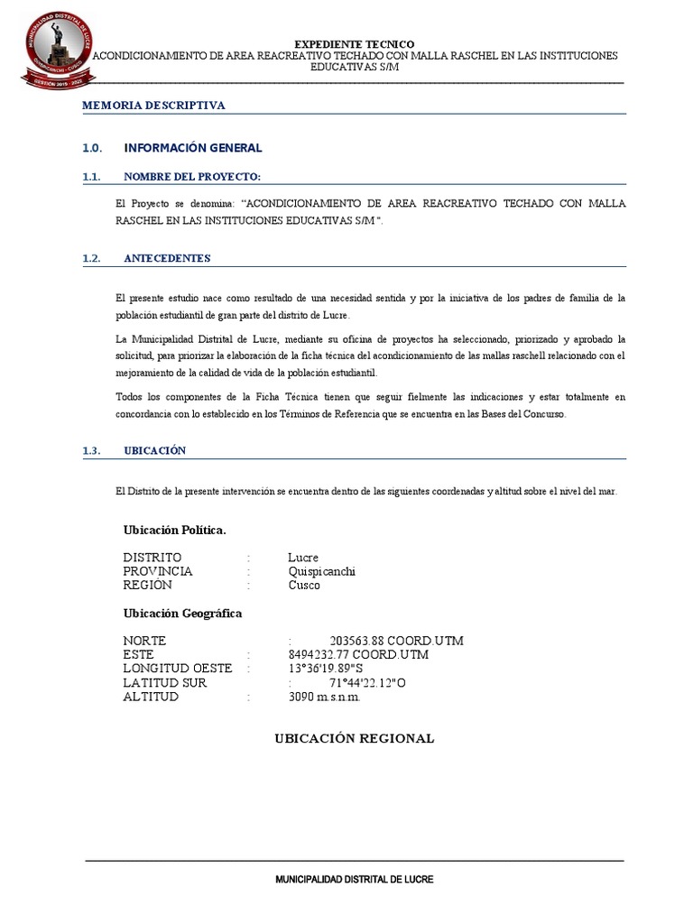 Memoria Descriptiva Malla Raschell | PDF | Precipitación | Suelo