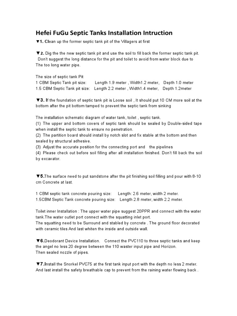Hefei FuGu Septic Tank Installation Guide | PDF | Home & Garden ...