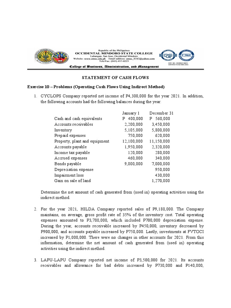 Exercise 10 Statement of Cash Flows - 054935 | PDF | Expense | Depreciation