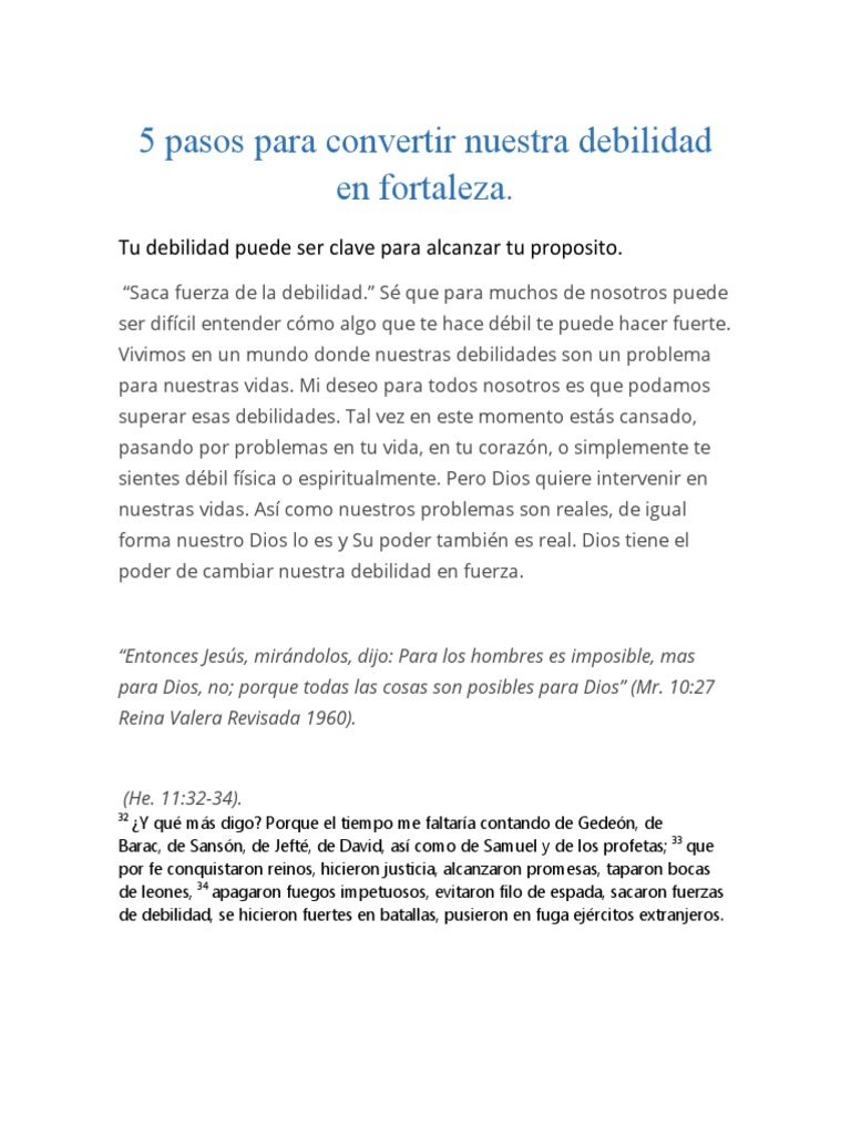 5 Pasos para Convertir Nuestra Debilidad en Fortaleza | PDF | Pablo el ... 5 Pasos para Convertir Nuestra Debilidad en Fortaleza | PDF | Pablo el ...