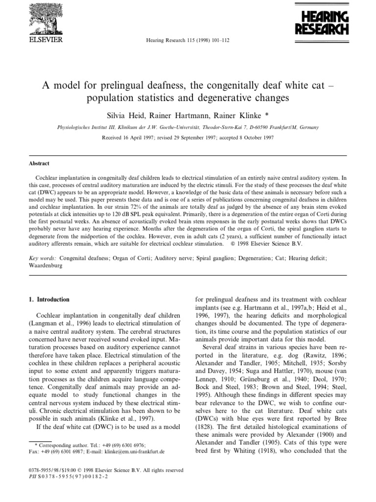 A Model For Prelingual Deafness, The Congenitally Deaf White Cat | PDF ...