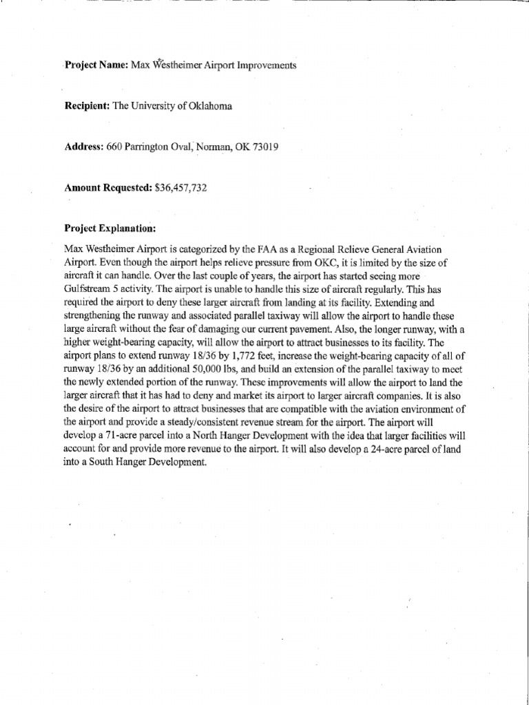 Rep. Cole's Max Westheimer Airport Earmark Proposal | PDF