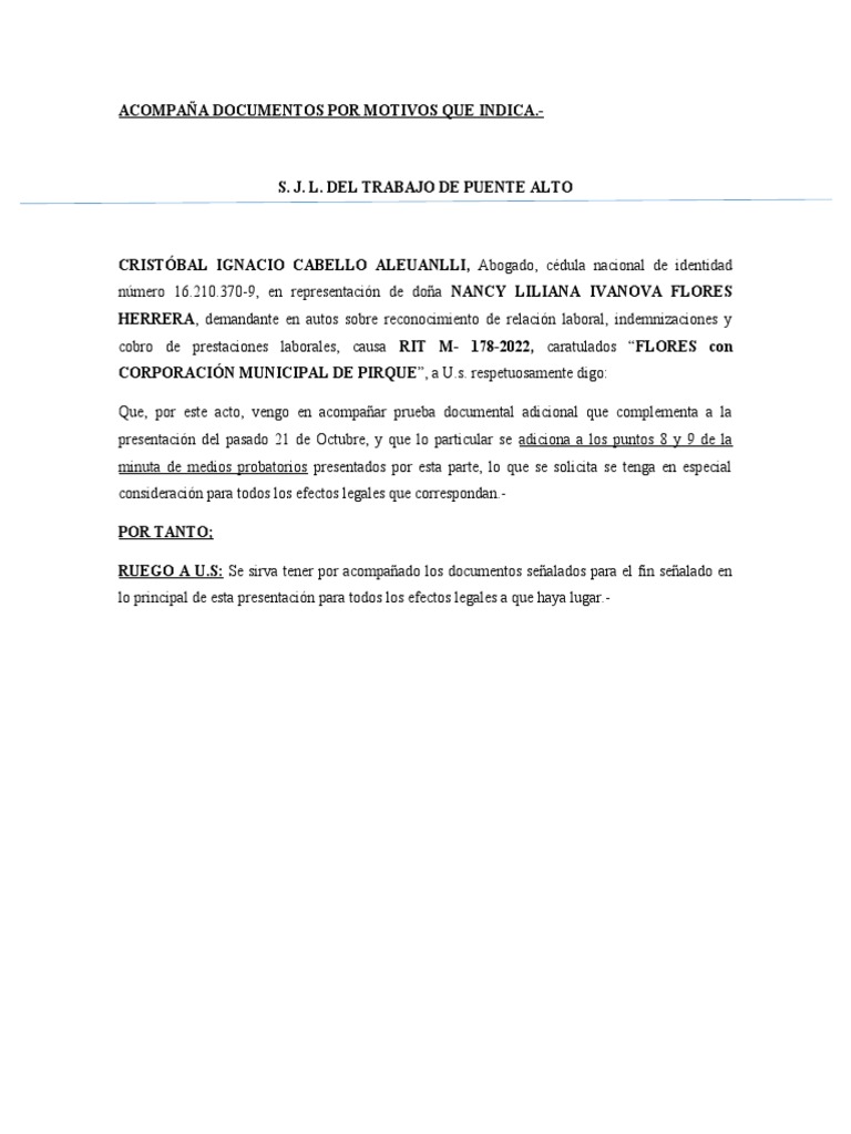 Documentos Adicionales en Juicio Laboral | PDF | Derecho