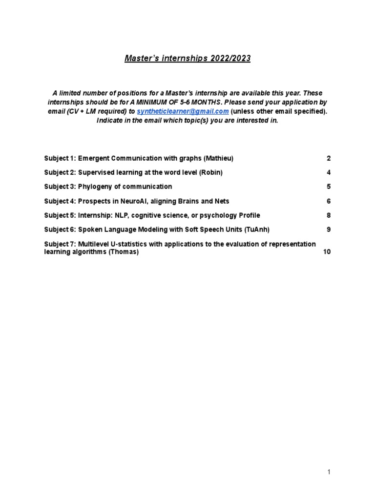 Master’s Internships in AI & Cognition | PDF | Machine Learning | Artificial Neural Network