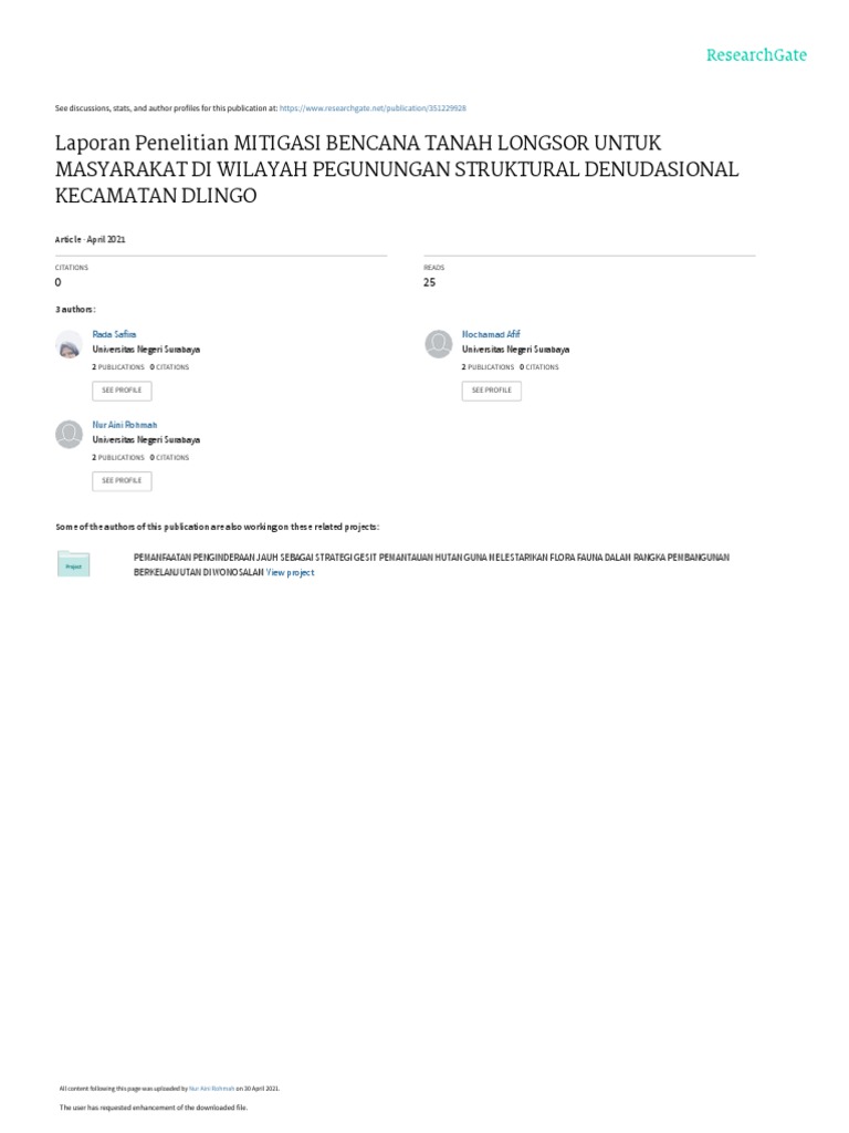 Laporan Penelitian Mitigasi Bencana Tanah Longsor Untuk Masyarakat Di ...