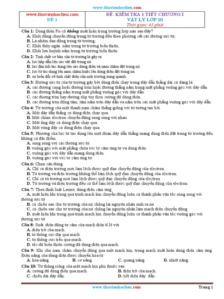 10 de KT 1 Tiet Chuong 4 5 Vat Ly 11 | PDF