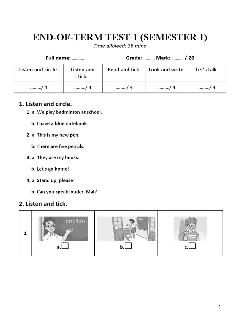 End-Of-Term Test 1 (Semester 1) | PDF