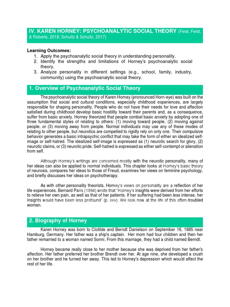 Karen Horney's Psychoanalytic Social Theory | PDF | Psychoanalysis ...