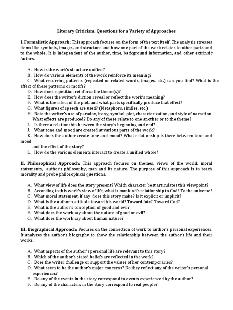 Literary Approaches Guide Questions | PDF | Psychology | Unconscious Mind
