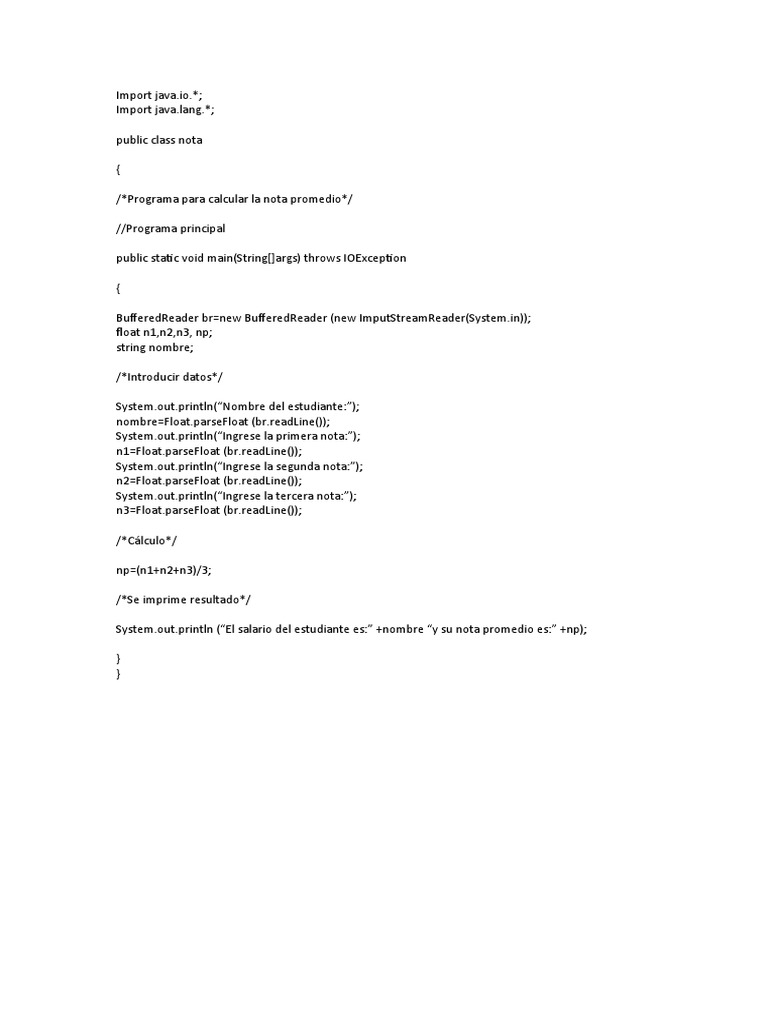 Código Java para Nota Promedio | PDF | Informática