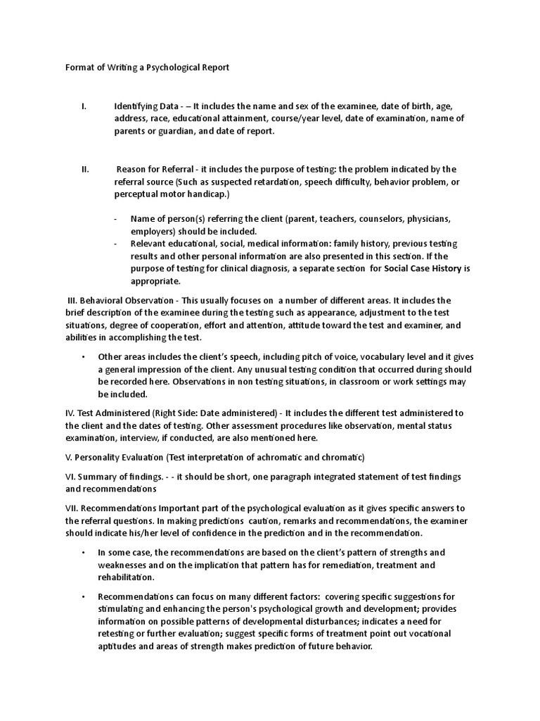 Psychological Report Guide | PDF | Psychology | Evaluation