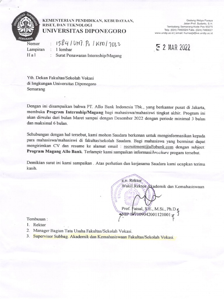 1584 - Surat Penawaran Internship Magang | PDF