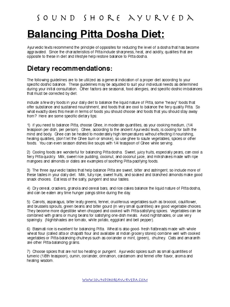 Balancing Pitta Diet | PDF | Chutney | Drink