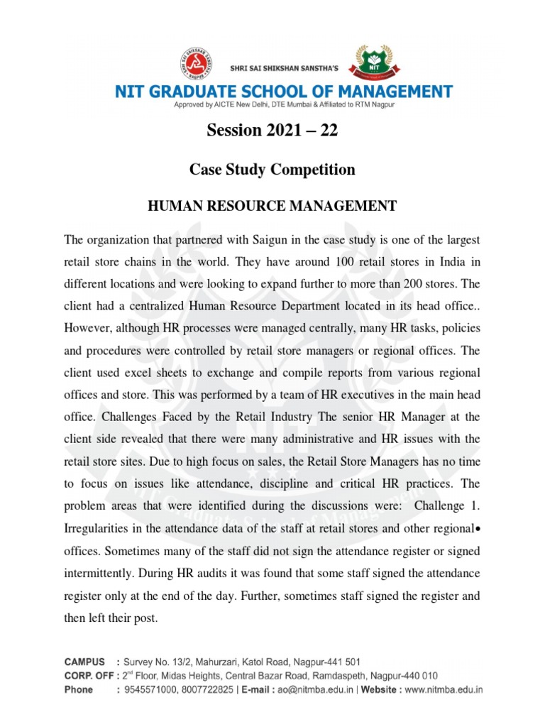 Case Study 4 Human Resource Management Pdf Retail Employment
