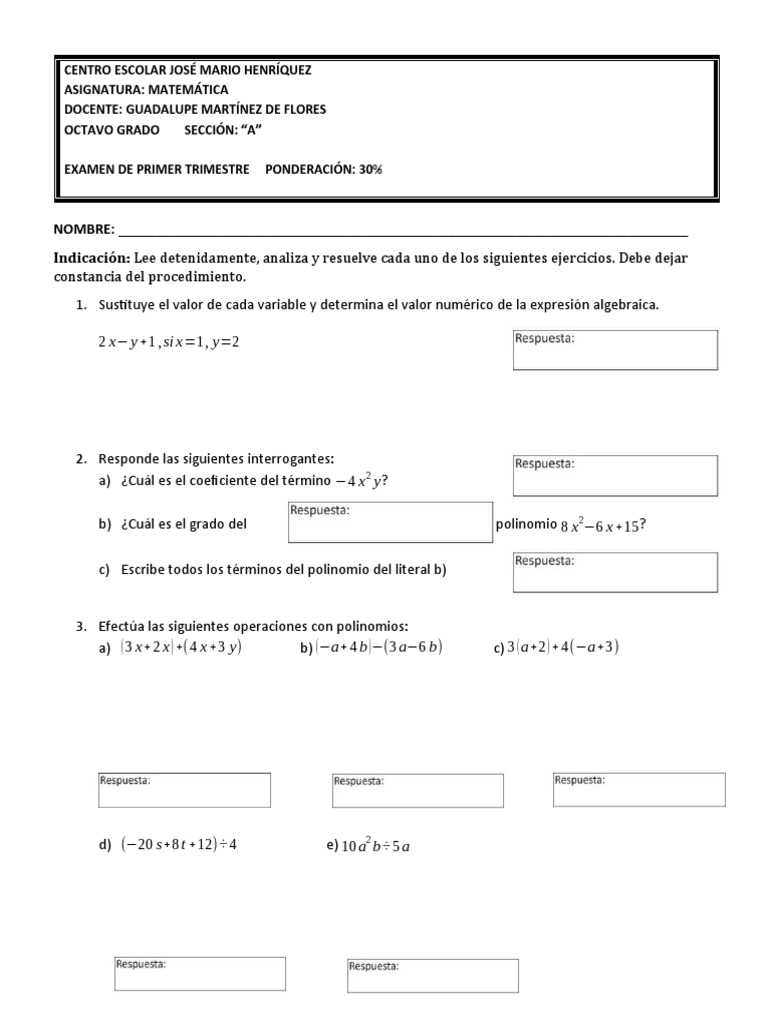 Exámenes Resueltos de Matemáticas 8vo Grado | PDF | Ecuaciones | Aritmética