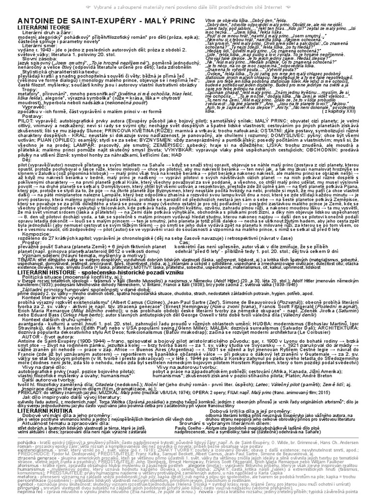 Antonie de Saint-Exupéry - Malý princ - Rozbor-1 | PDF