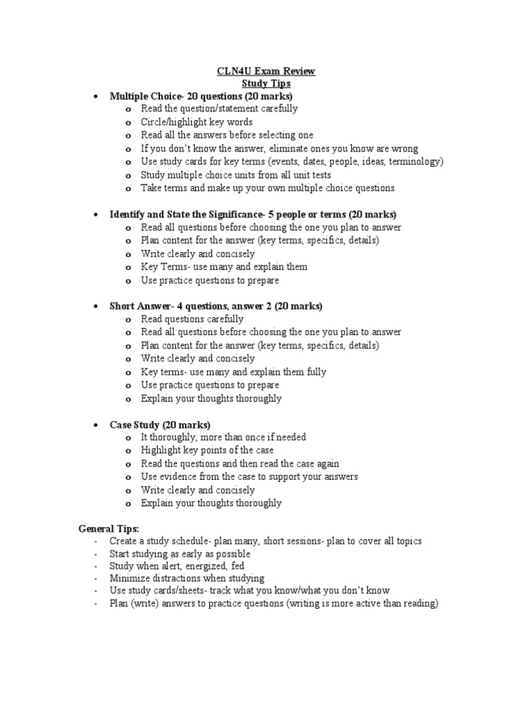 CLN4U Exam Review: A Comprehensive Guide to Preparing for Tests in ...