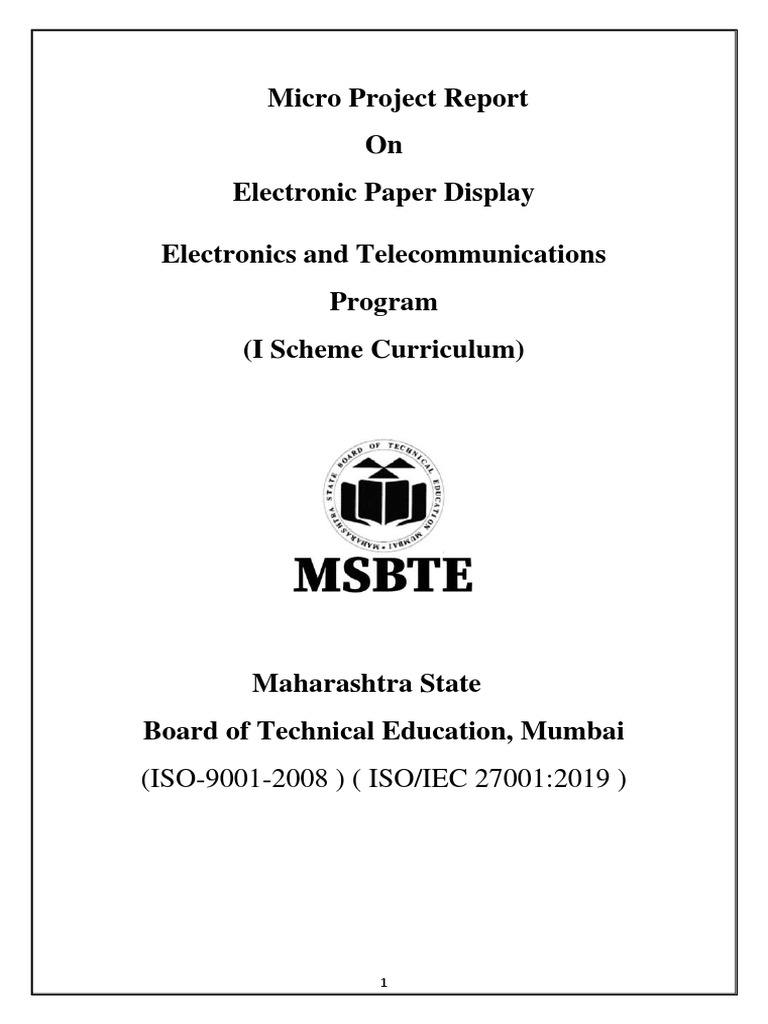 Micro Project Report On Electronic Paper Display Electronics and ...