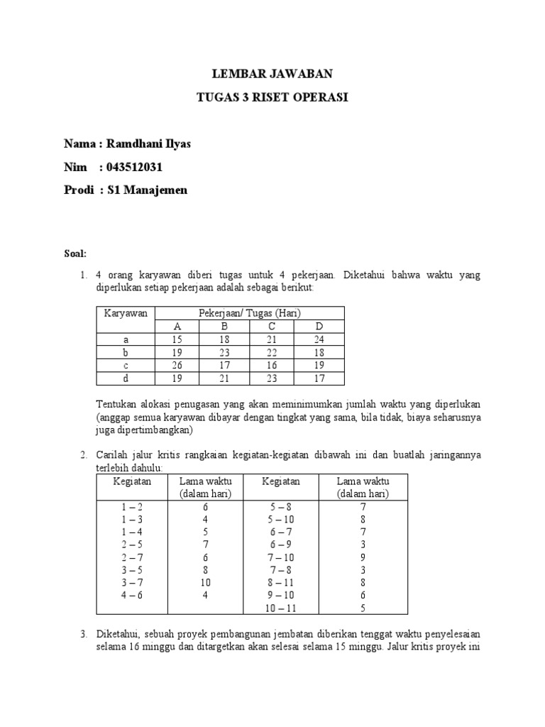 Tugas 3 Sesi 7 Riset Operasi | PDF
