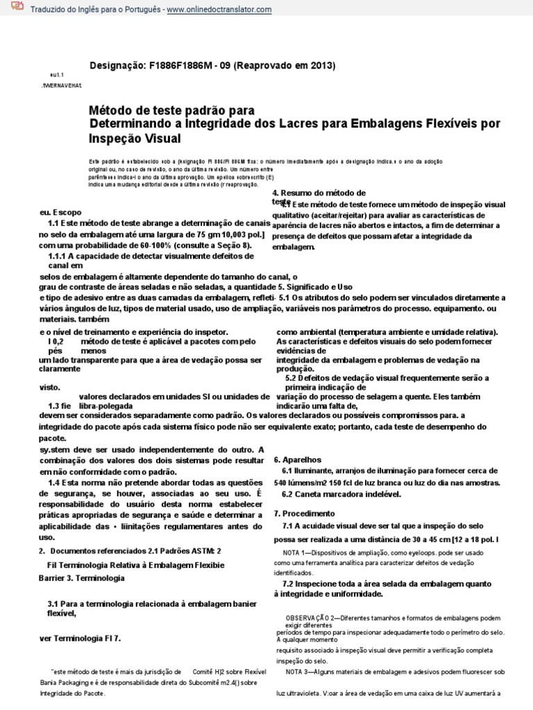 ASTM F1886 - F1886M-2009 (2013) - 9375.en - PT | PDF | Embalagem e rotulagem | Tempo