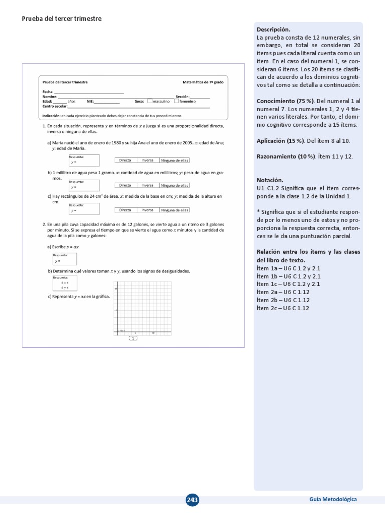 Exámenes Séptimo Grado | PDF | Multiplicación | Función (Matemáticas)