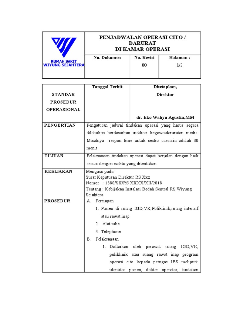 Sop Penjadwalan Operasi Cito | PDF | Hukum | Sains & Matematika