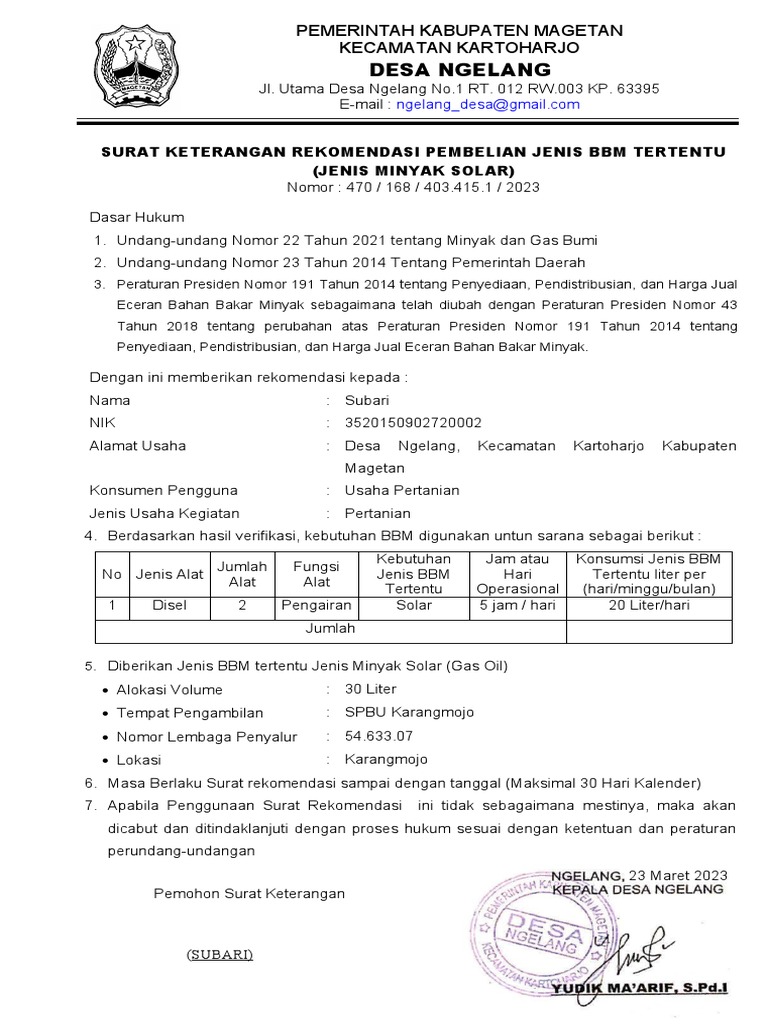 Rekomendasi Pembelian Solar | PDF