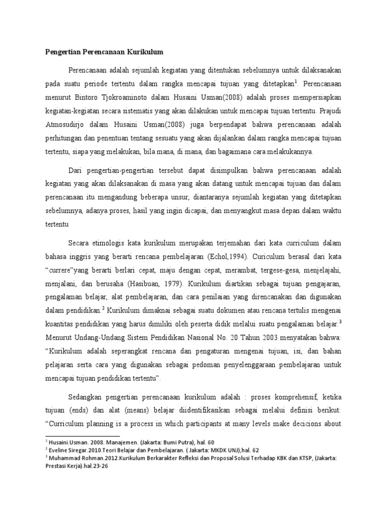 Pengertian Karakteristik Perencanaan Kurikulum | PDF