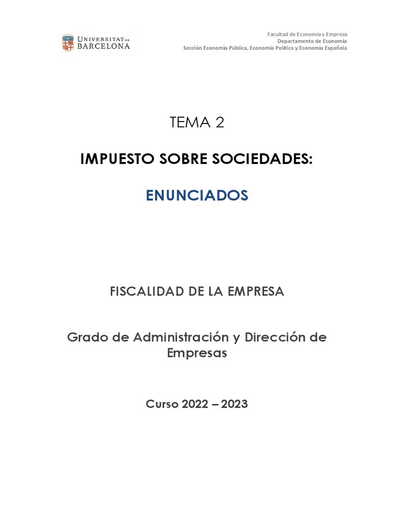 Ejercicios ISOC 22-23 (enunciados) | PDF | Impuesto corporativo | Contabilidad