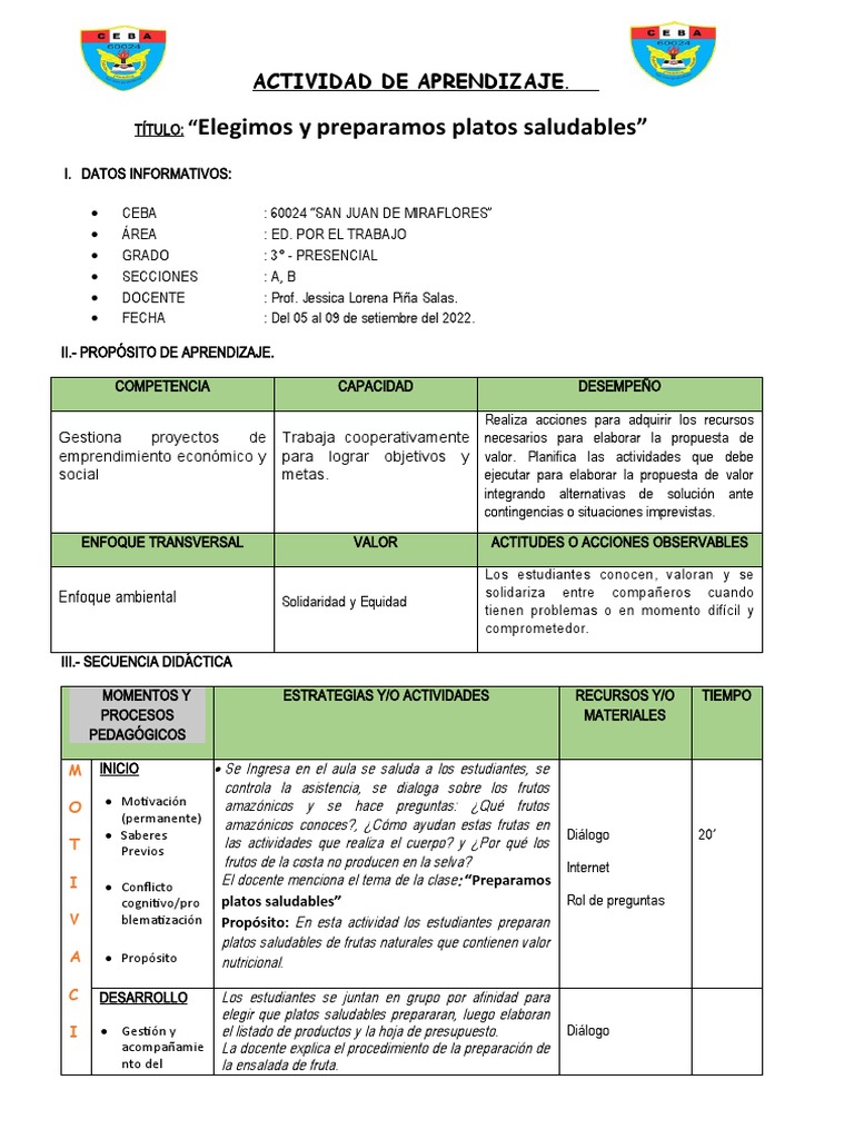 Actividad de Aprendizaje EPT 3° - PRESENCIAL | PDF | Evaluación | Aprendizaje