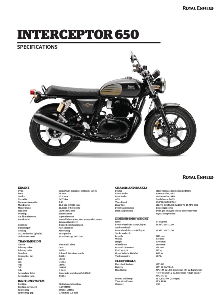 Royal Enfield Interceptor 650 Technical Specifications | PDF | Manual Transmission | Ignition System