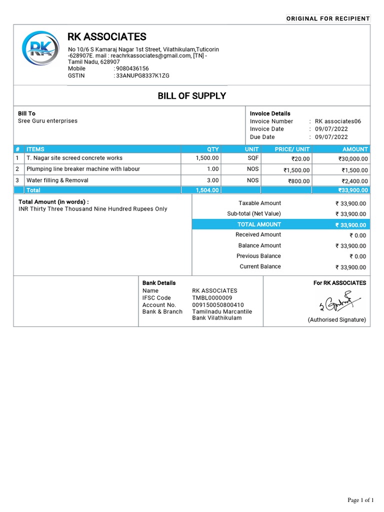 Sales Invoice RK Associates06 From RK ASSOCIATES | PDF | Economy Of ...