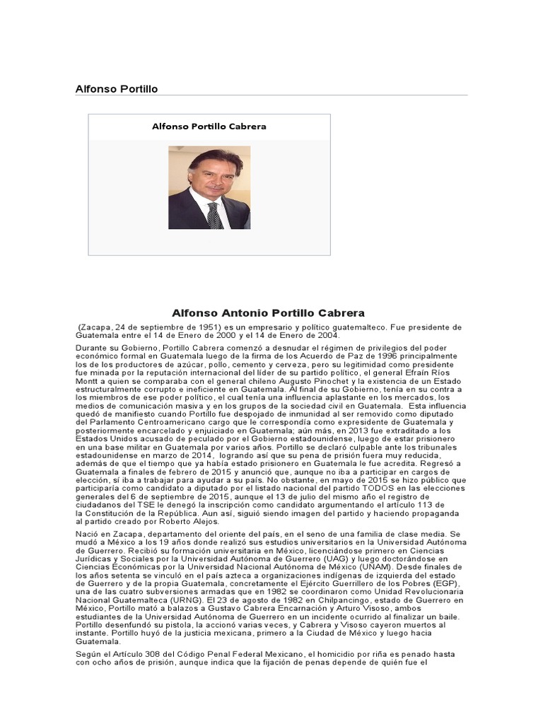 Biografía de Alfonso Portillo Cabrera | PDF | Guatemala | Gobierno