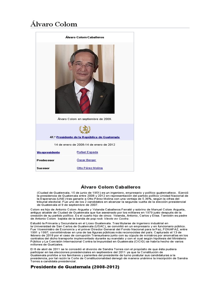Álvaro Colom: Presidente de Guatemala (2008-2012) | PDF