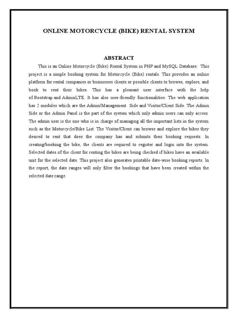 Online Bike Rental System | PDF