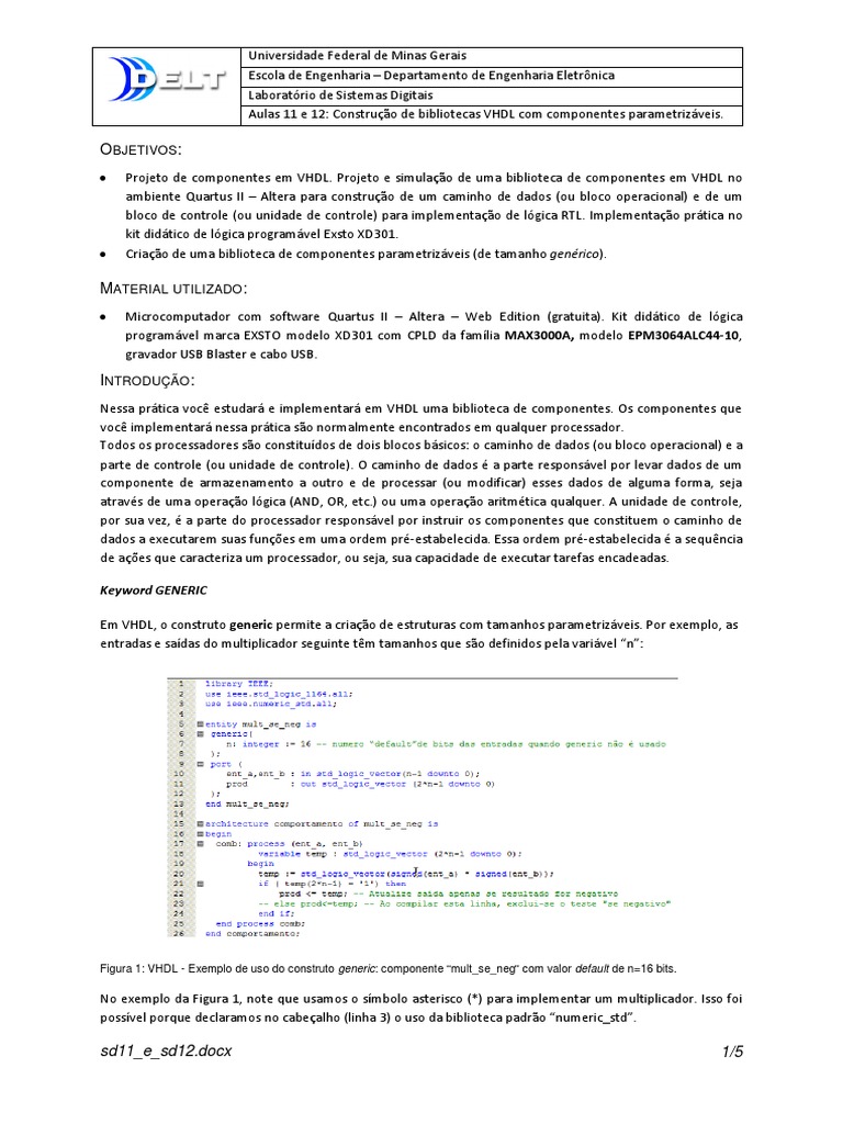 Figura 1 Vhdl Exemplo De Uso Do Construto Generic Componente Multseneg Com Valor Default De N16