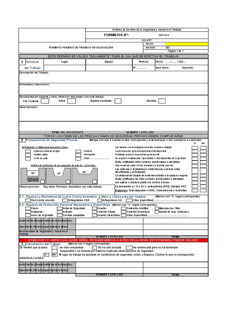 014 Formato Permiso de Trabajo en Excavación | PDF