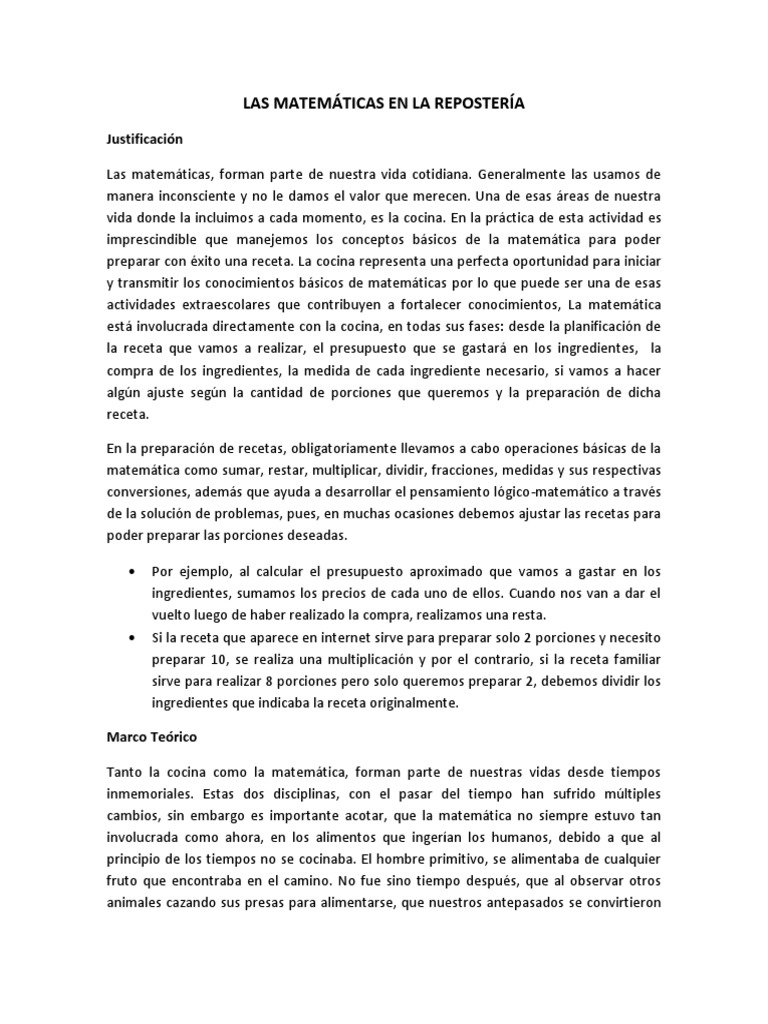 Las Matemáticas en La Repostería PDF | PDF