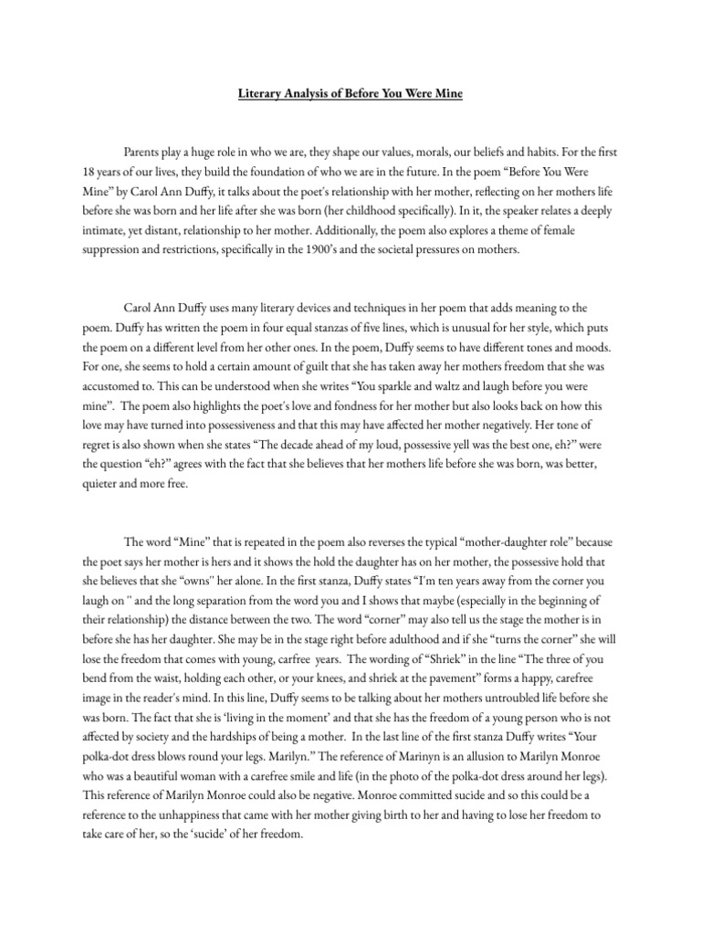 Literary Analysis of Before You Were Mine | PDF | Poetry