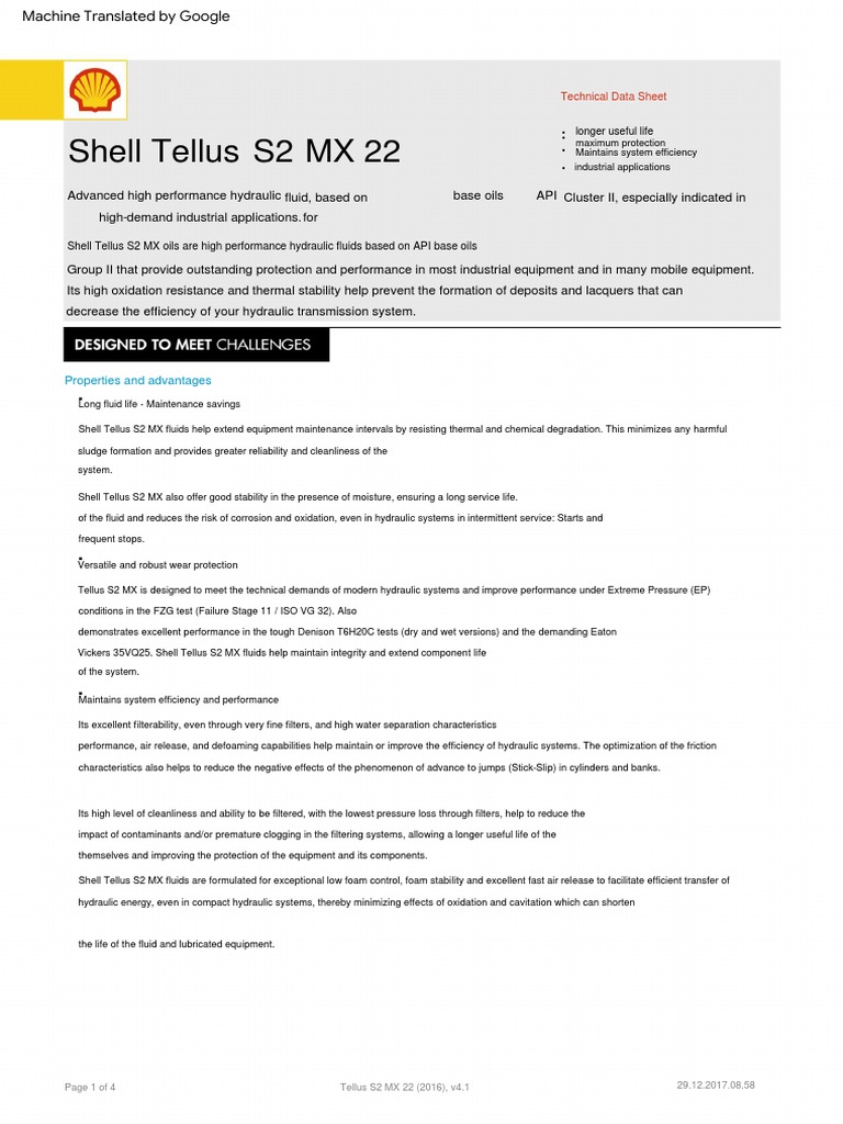 Tellus S2 MX 22 | PDF | Viscosity | Physical Sciences