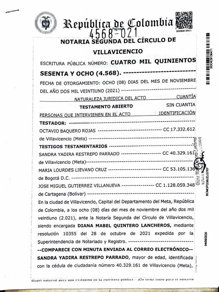 Testamento Notaría PDF | PDF | Derecho Civil (Common Law) | Documentos ...