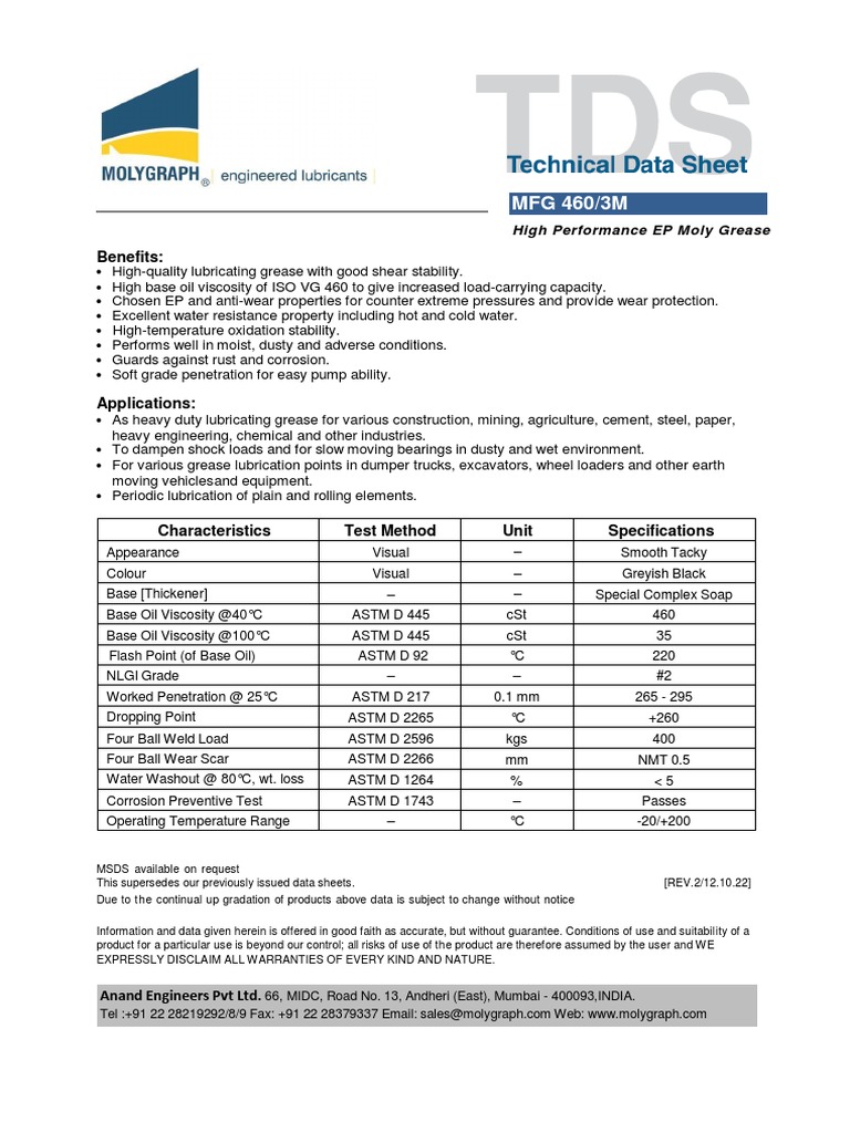 MFG 460 - 3M - TDS - 2 - 12.10.22 | PDF | Materials | Mechanical ...