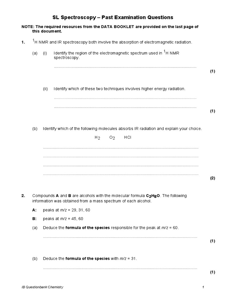 SL Spectroscopy Exam Questions | PDF | Absorption Spectroscopy ...