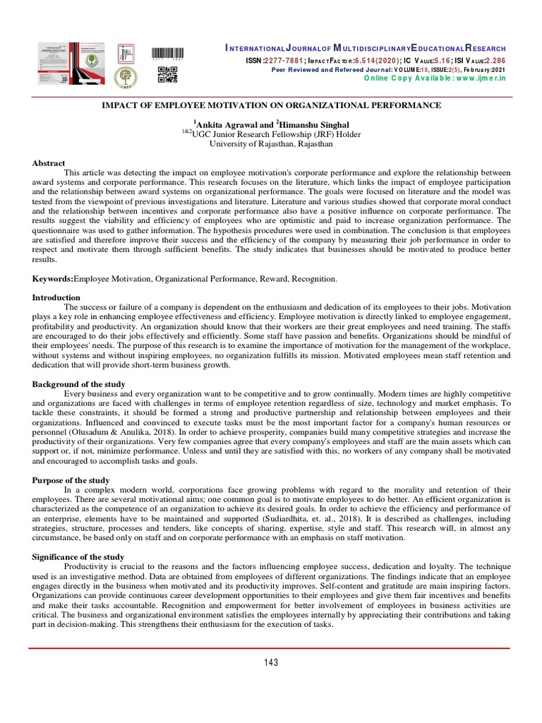 Impact Of Employee Motivation On Organizational Performance Mn Google