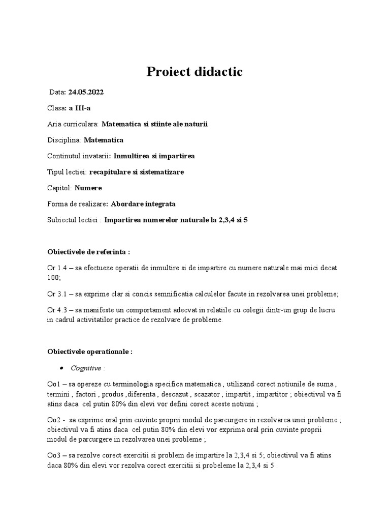 Proiect de Lectie Sem 2 | PDF