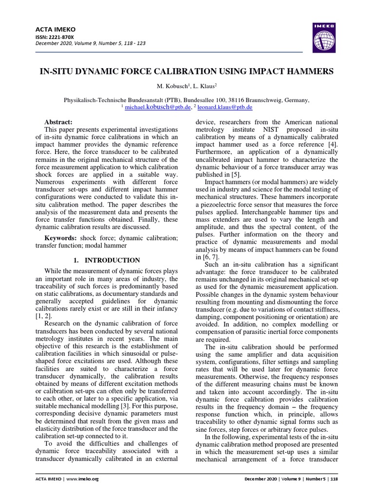 In-Situ Dynamic Force Calibration Using Impact Ham | PDF